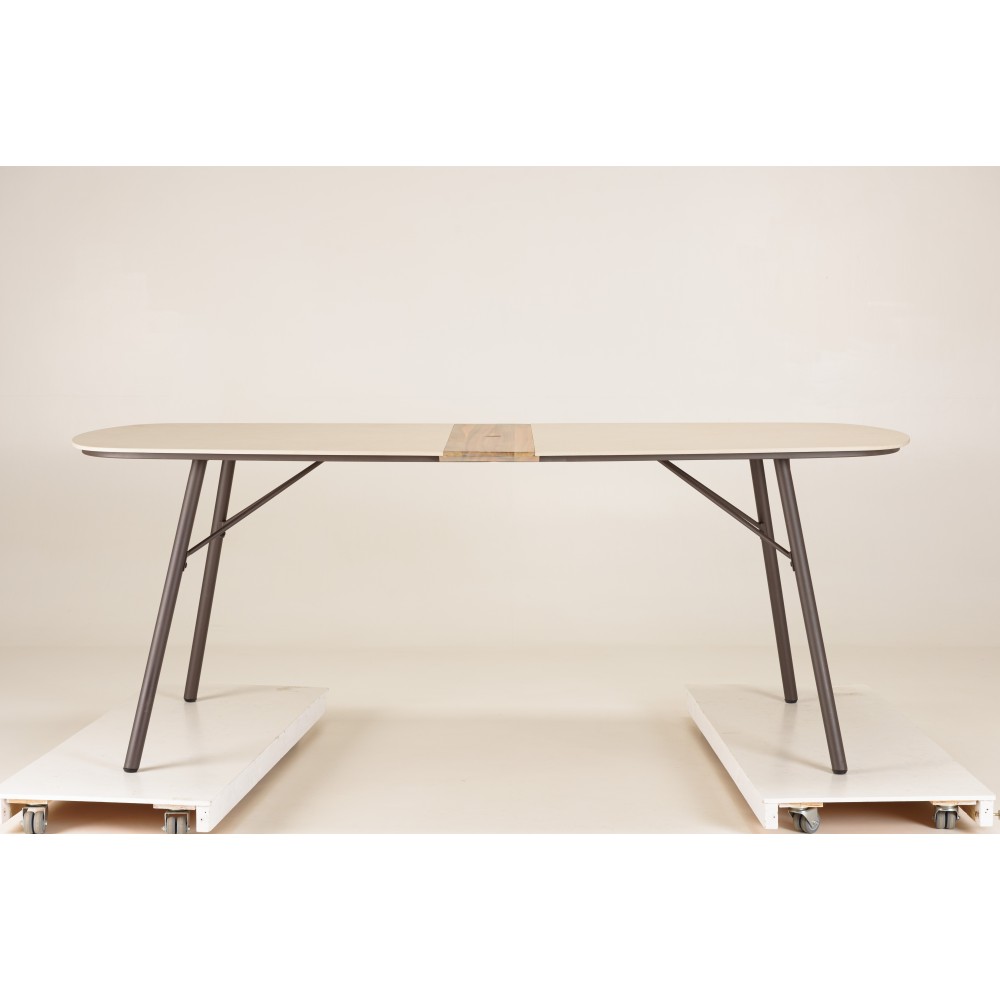 Round ceramic and steel garden dining table