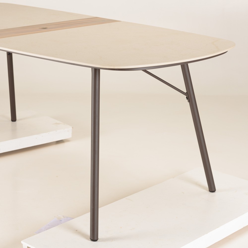 Round ceramic and steel garden dining table