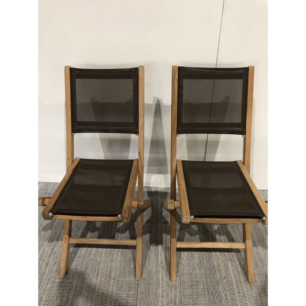 Set of 2 taupe-coloured textilene folding chairs | Second Life