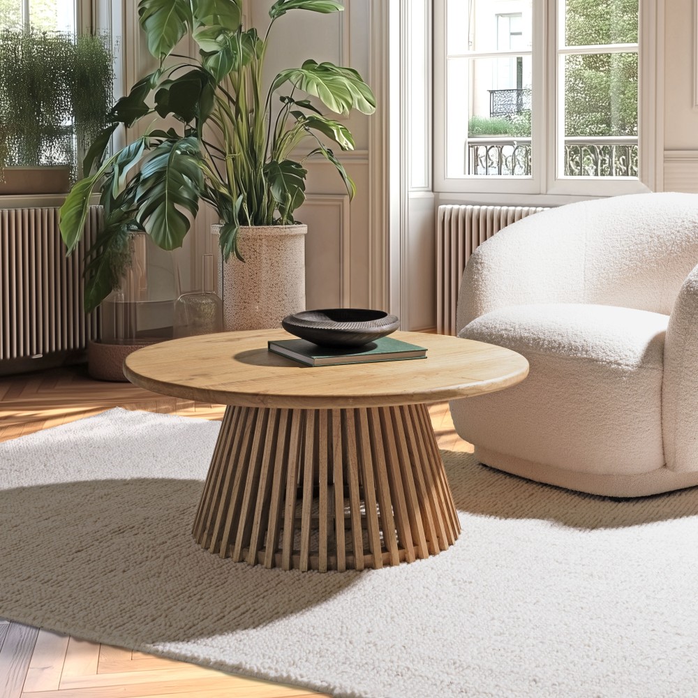 90cm round coffee table in mindi wood | SECOND-HAND